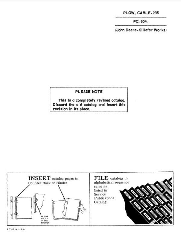John Deere 235 Attachments (Plow, Cable 235) Parts Catalog Manual ...