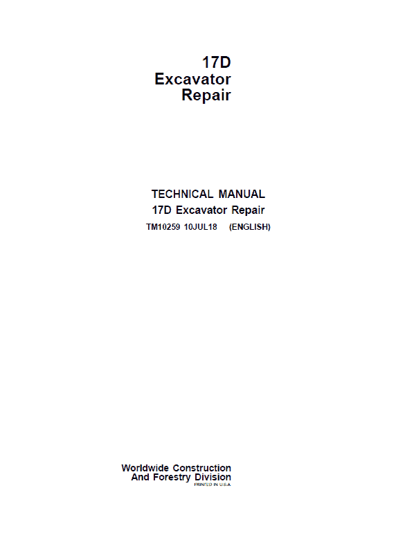 John Deere 17D Excavator Repair Service Manual - Excavator Brands