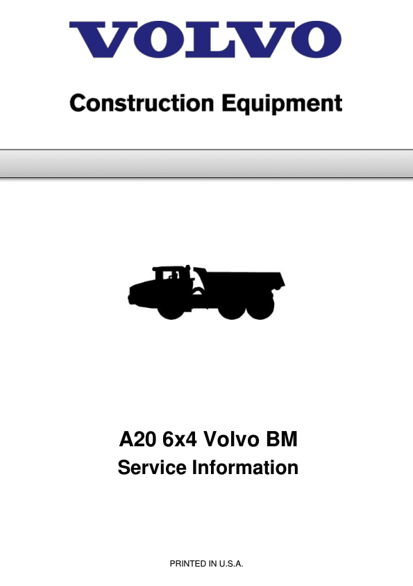Volvo A20 6×4 BM Articulated Dump Truck Repair Service Manual ...