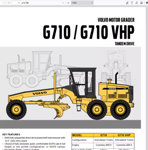 Volvo G710 Service Manual - Excavator Brands