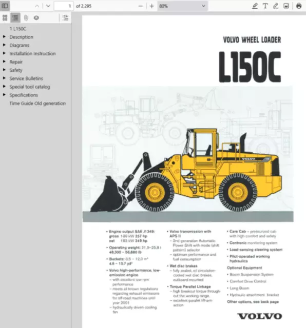 Perfect Volvo L150c Wheel Loader Service Repair Manual